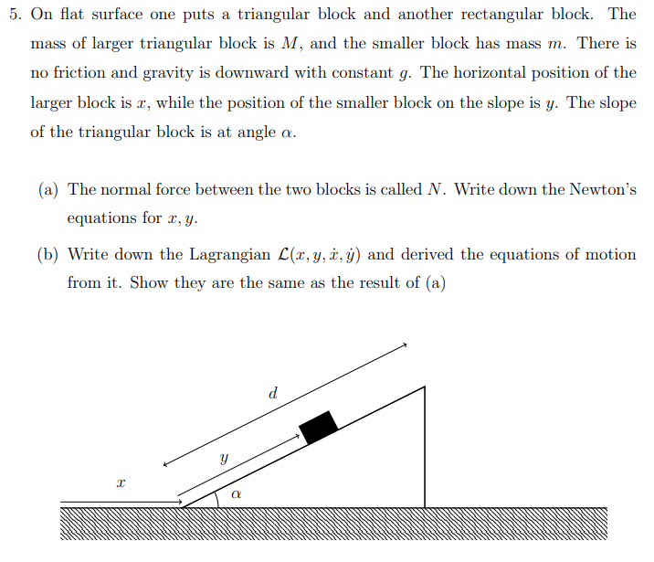 Solved 5. On flat surface one puts a triangular block and | Chegg.com