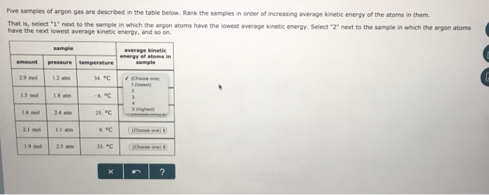 Five samples of argon gas are described in the table | Chegg.com