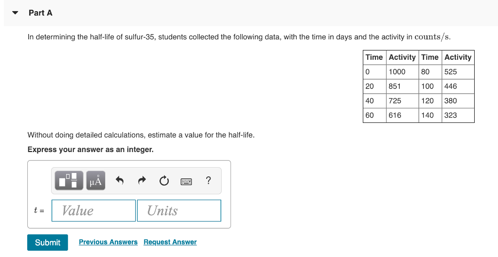 Solved Part A n determining the half-life of sulfur-35, | Chegg.com
