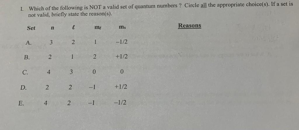 Solved 1. Which of the following is NOT a valid set of | Chegg.com