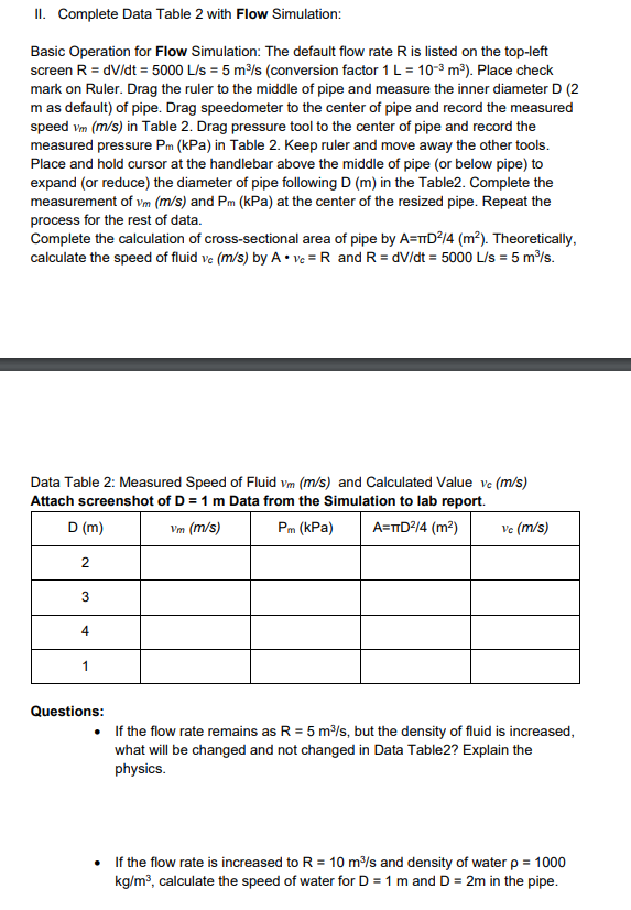 II. Complete Data Table 2 with Flow Simulation: Basic | Chegg.com