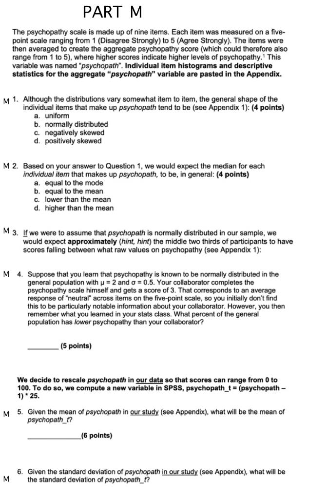 Appendix 1The psychopathy scale is made up of nine | Chegg.com