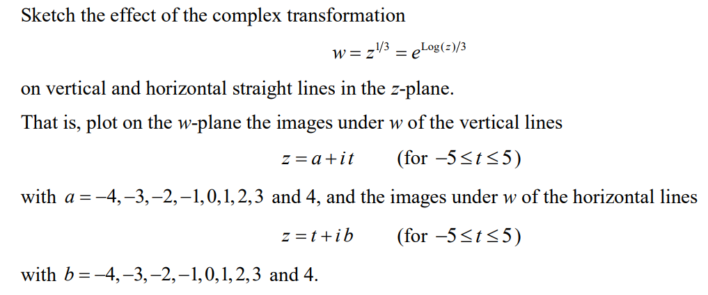 Solved Sketch the effect of the complex transformation w = | Chegg.com