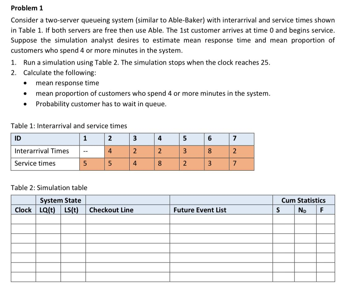 Problem 1 Consider a two-server queueing system | Chegg.com