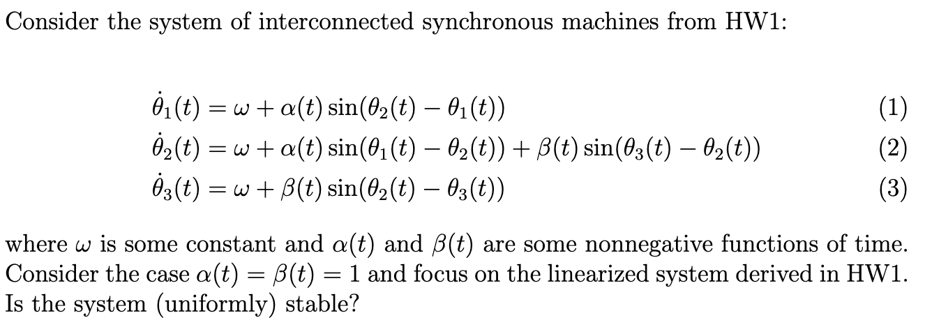 Solved Consider the system of interconnected synchronous | Chegg.com