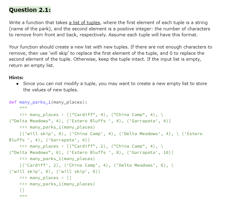 Solved Question 2.1: Write a function that takes a list of | Chegg.com