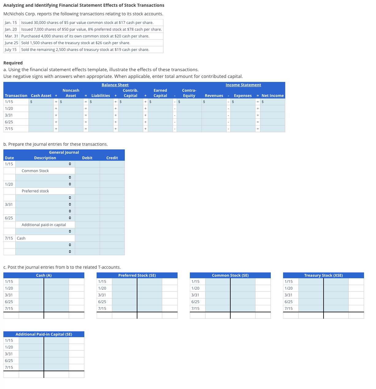 Solved Analyzing and Identifying Financial Statement Effects | Chegg.com