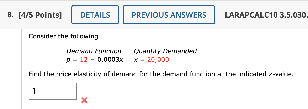 Solved Consider the following. Demand Function Quantity | Chegg.com