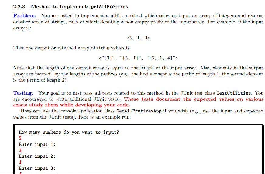 Solved 2.2.3 Method to Implement: getAllPrefixes Problem. | Chegg.com