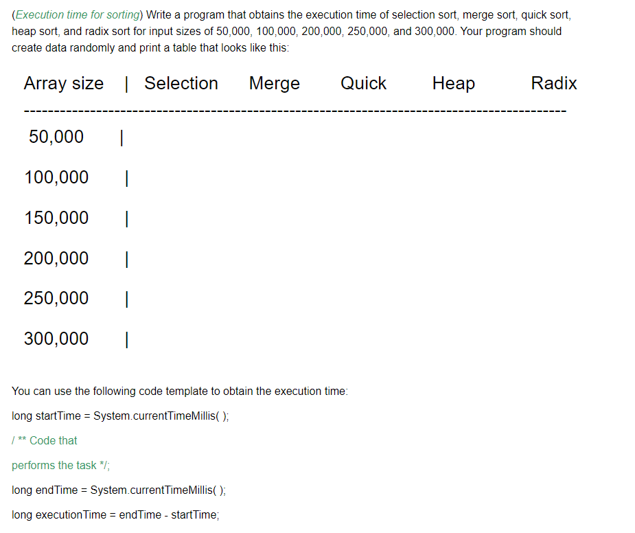 Solved Execution Time For Sorting Write A Program That