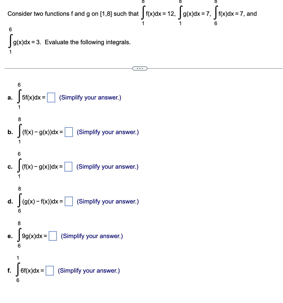Solved Consider two functions f and g on [1,8] such that | Chegg.com