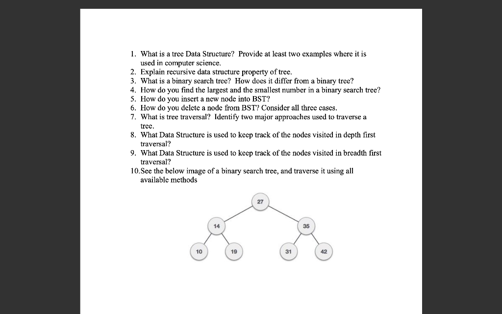 Solved 1. What is a tree Data Structure? Provide at least | Chegg.com