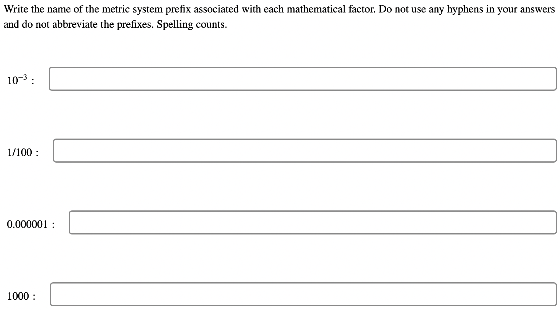 Solved Write the name of the metric system prefix associated | Chegg.com