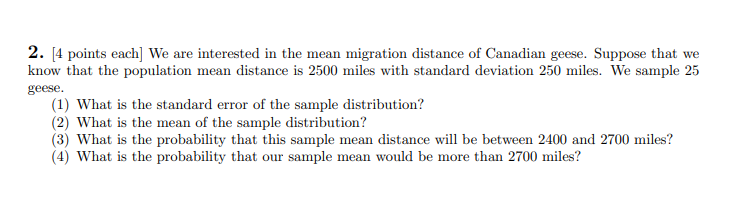 Solved 2. [4 points each] We are interested in the mean | Chegg.com