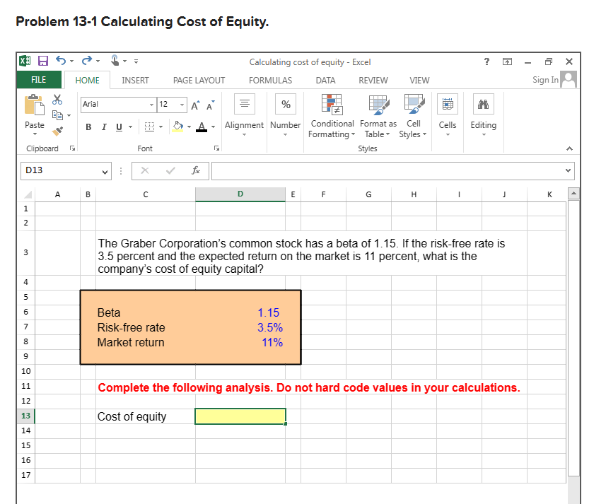 Solved Problem 13-1 Calculating Cost of Equity. | Chegg.com