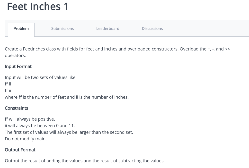 Solved Feet Inches 1 Problem Submissions Leaderboard | Chegg.com