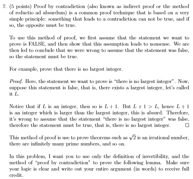 7. (5 points) Proof by contradiction (also known as | Chegg.com