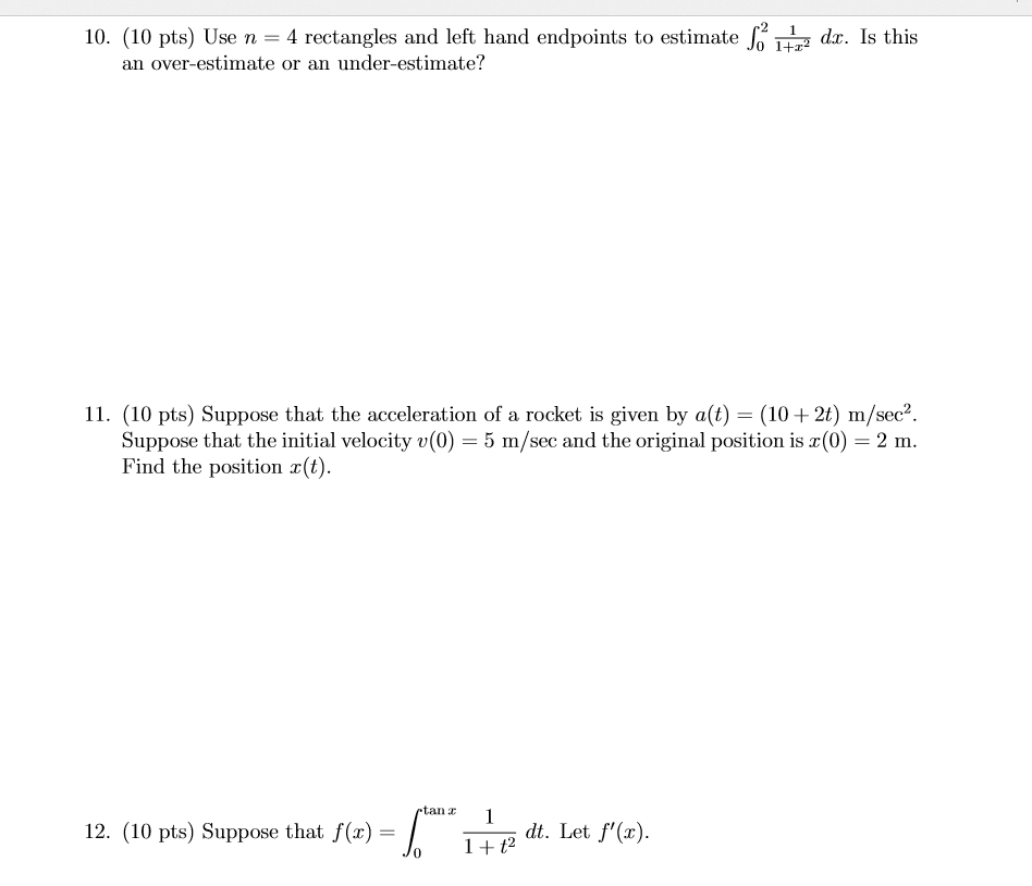 Solved 10. (10 pts) Use n = 4 rectangles and left hand | Chegg.com