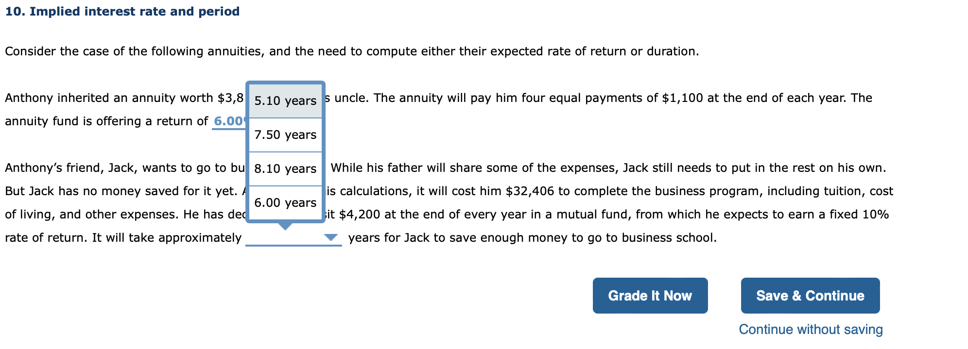 Solved 10. Implied interest rate and period Consider the | Chegg.com