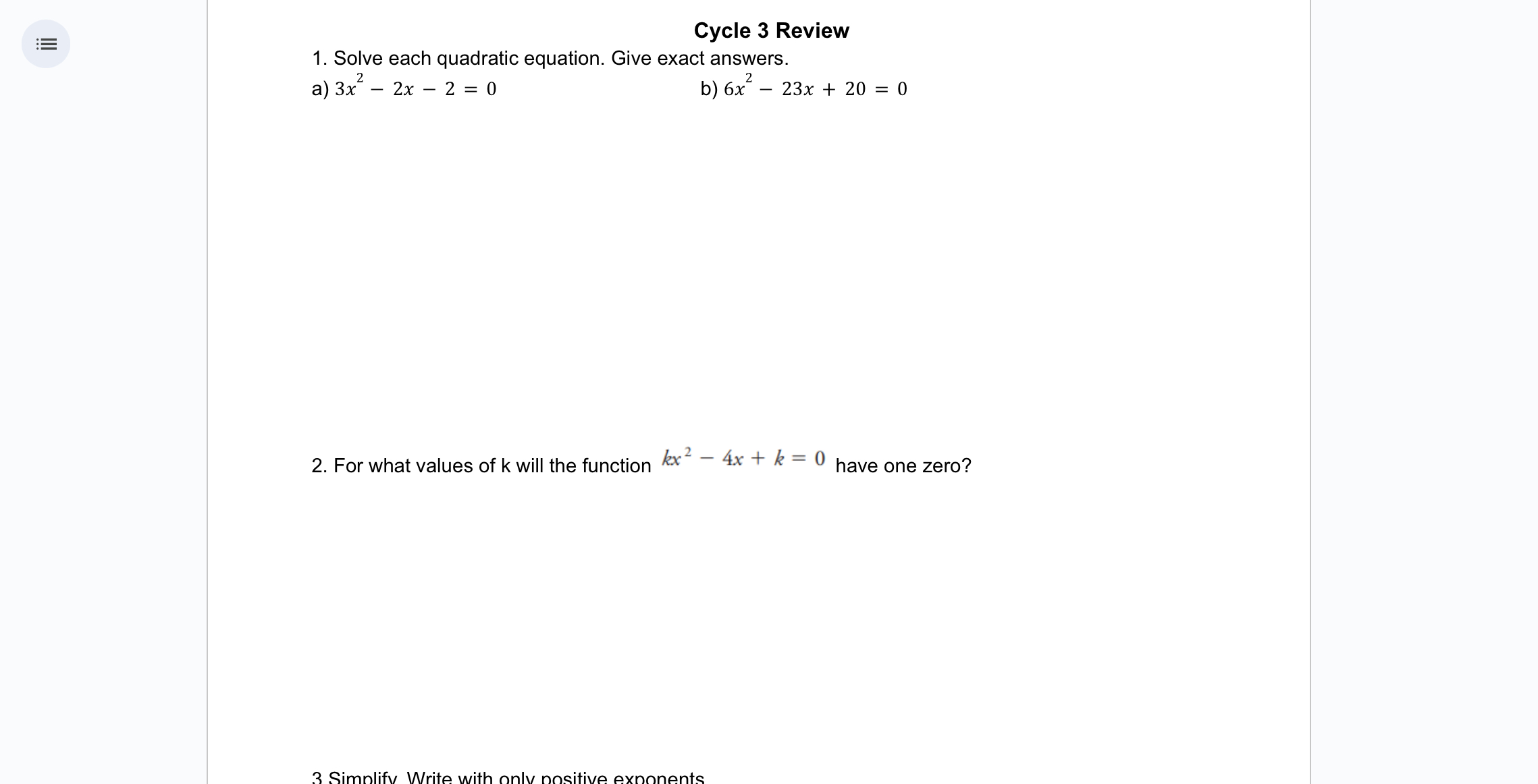Solved Show me ﻿the steps to ﻿solveCycle 3 ﻿ReviewSolve each | Chegg.com