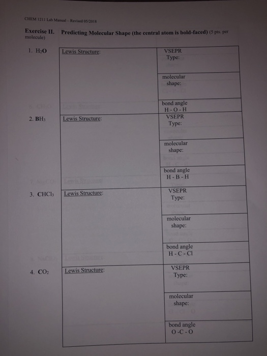Solved CHEM 1211 Lab Manual Revised 05/2018 Exercise II. | Chegg.com