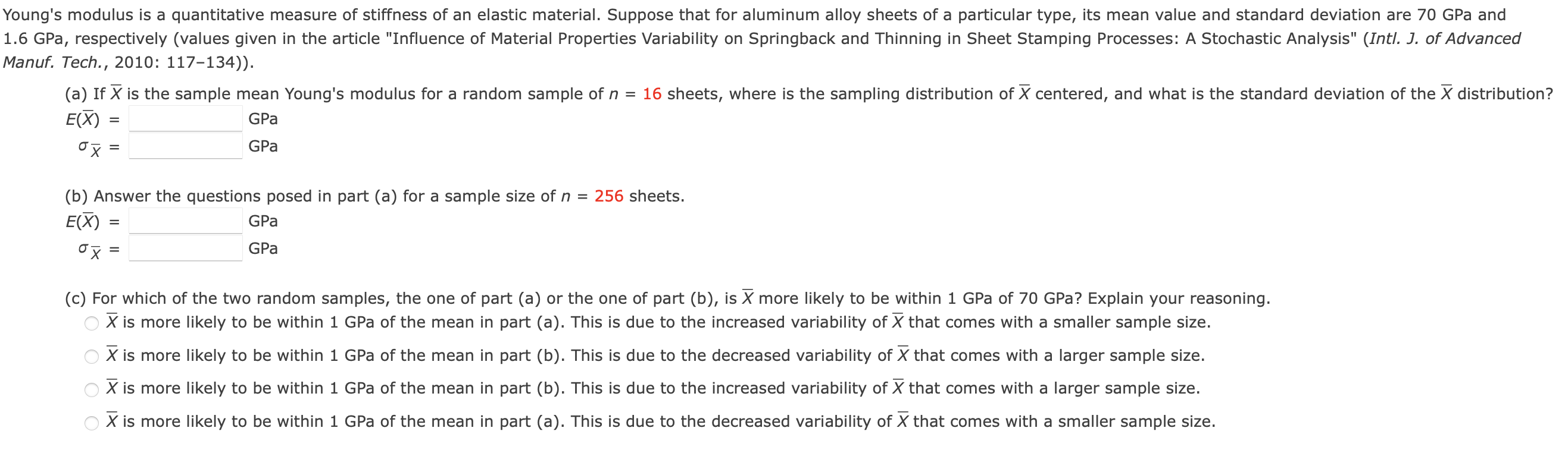 Solved Manuf. Tech., 2010: 117-134)). E(Xˉ)σXˉ==GPaGPa GPa | Chegg.com
