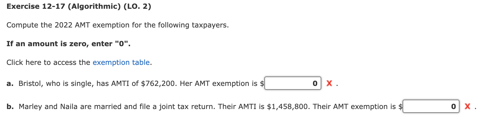 Solved Compute the 2022 AMT exemption for the following | Chegg.com