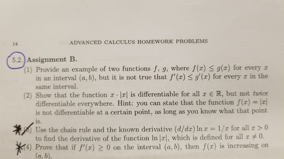 Solved 14 ADVANCED CALCULUS HOMEWORK PROBLEMS 5.2.) | Chegg.com