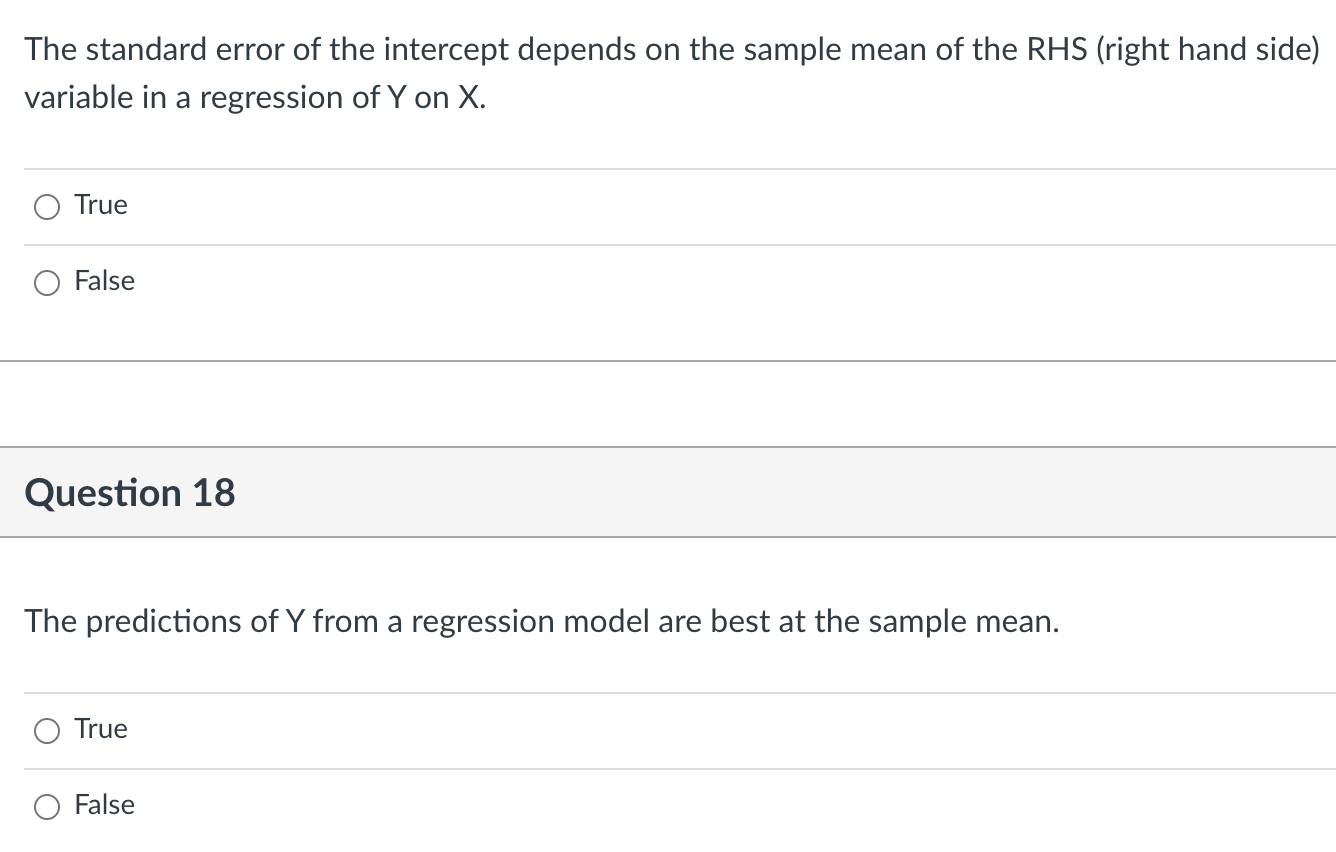 Solved The standard error of the intercept depends on the | Chegg.com