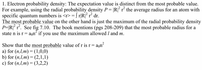 Solved 1. Electron probability density: The expectation | Chegg.com