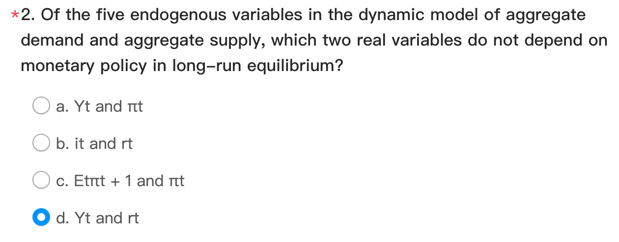 Solved Of the five endogenous variables in the dynamic | Chegg.com