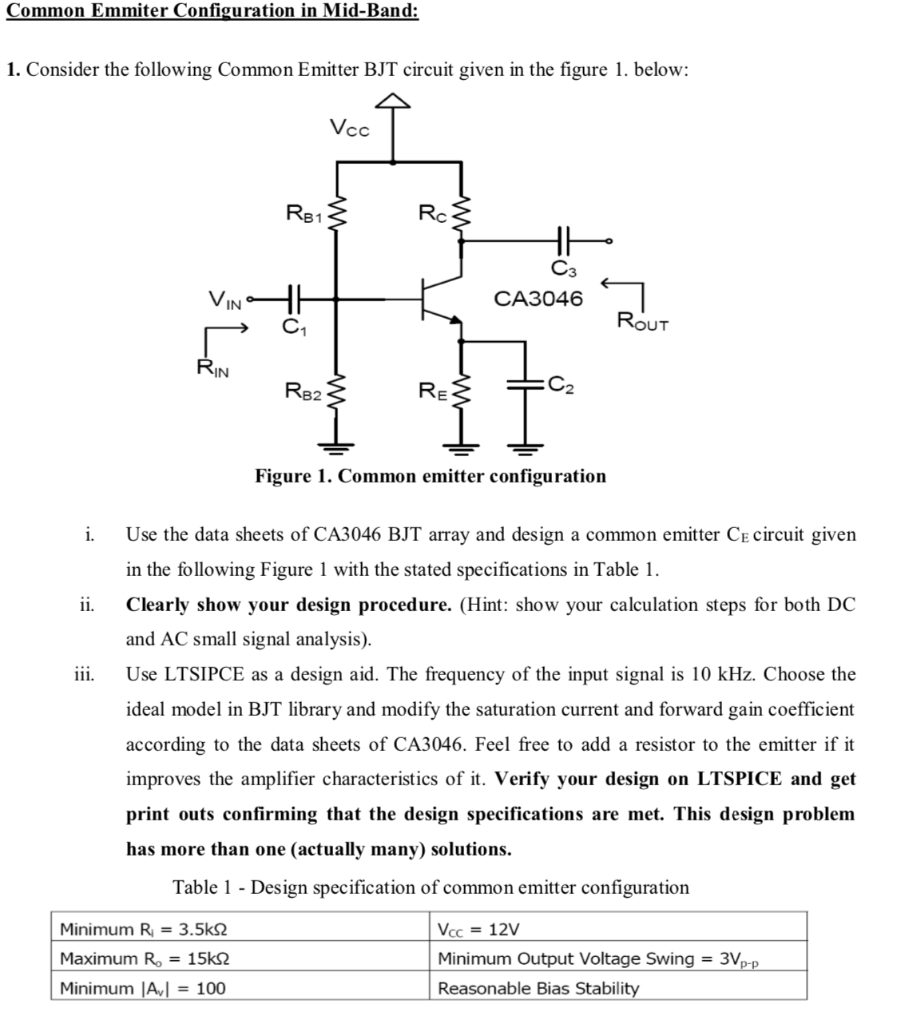 Common Emmiter Configuration in Mid-Band: 1. Consider | Chegg.com