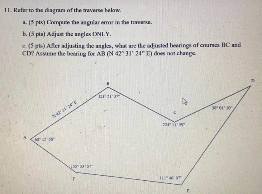 Solved 11. Refer to the diagram of the traverse below. a. (5 | Chegg.com