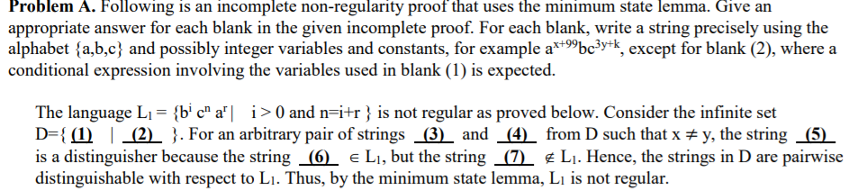 Solved Problem A. Following is an incomplete non-regularity | Chegg.com