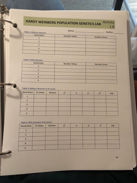 Solved HARDY WEINBERG POPULATION GENETICS LAB Activity 1.8 | Chegg.com
