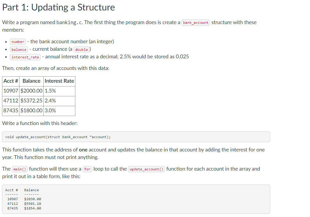 Solved Part 1: Updating a Structure Write a program named | Chegg.com