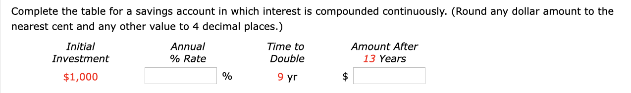 Solved Complete the table for a savings account in which | Chegg.com