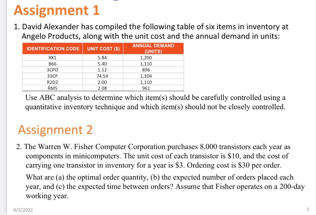 [Solved]: . David Alexander has compiled the following tab