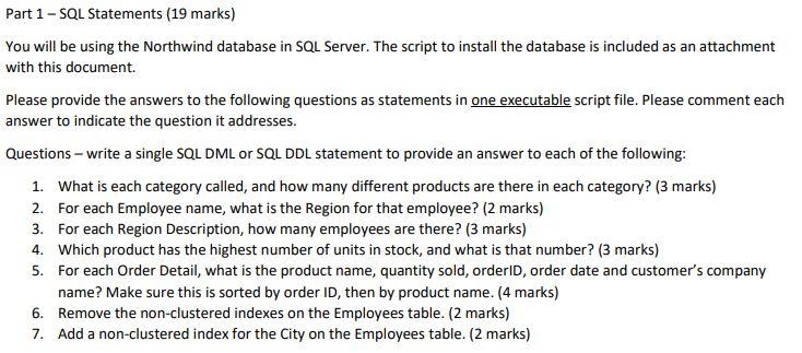 Solved Part 1 - SQL Statements (19 marks) You will be using | Chegg.com