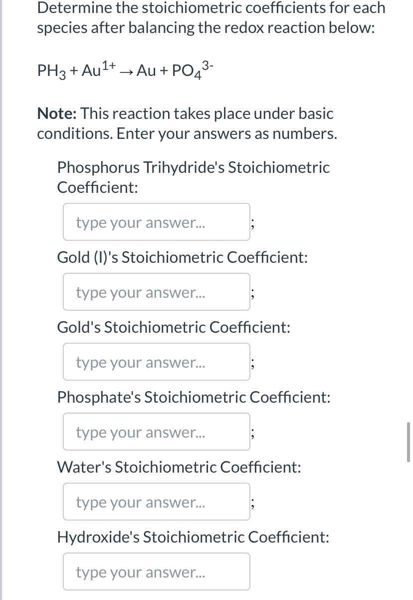 Solved Determine the stoichiometric coefficients for each | Chegg.com