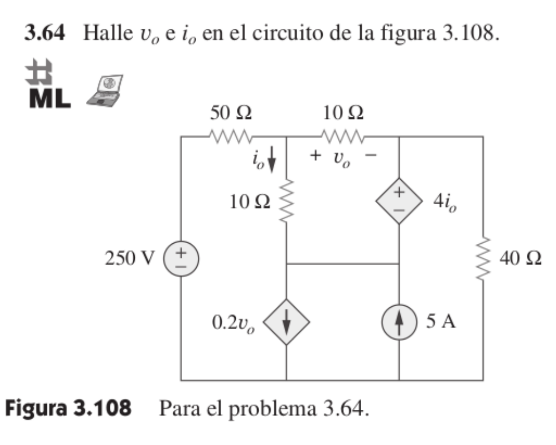 Solved 3.64 Halle vo e io en el circuito de la figura 3.108. | Chegg.com