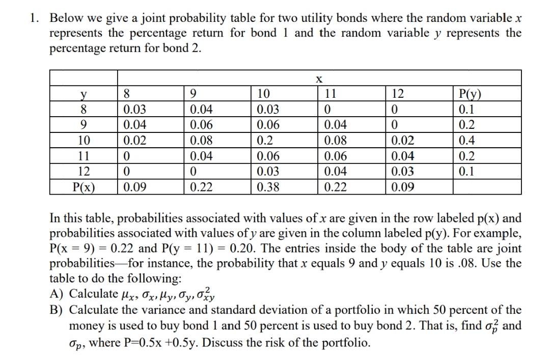 Solved Below we ﻿give a joint probability table for two | Chegg.com