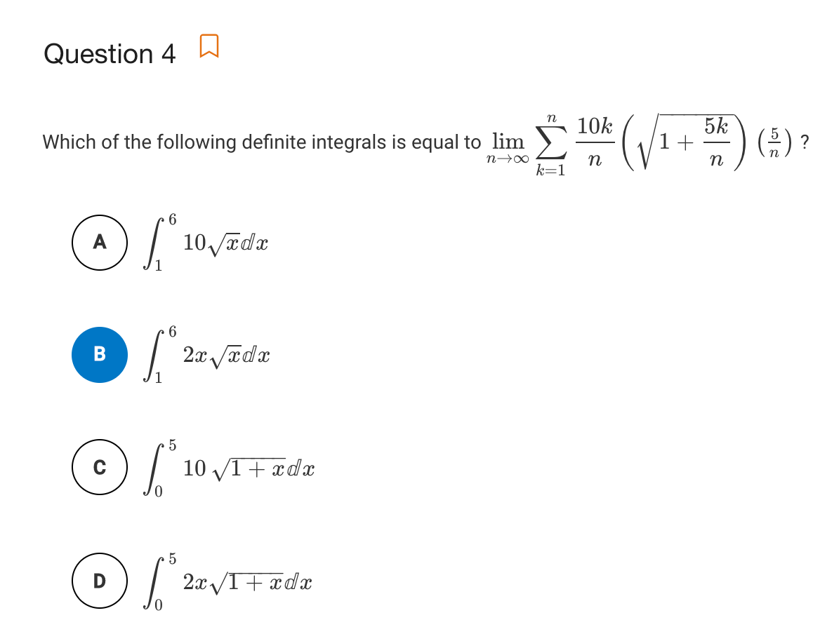 Solved Which Of The Following Definite Integrals Is Equal To Chegg
