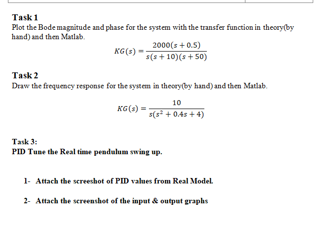 Solved Task 1 Plot the Bode magnitude and phase for the | Chegg.com