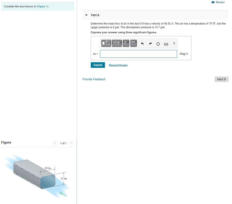 Solved A Review Consider the duct shown in (Figure 1). Part | Chegg.com