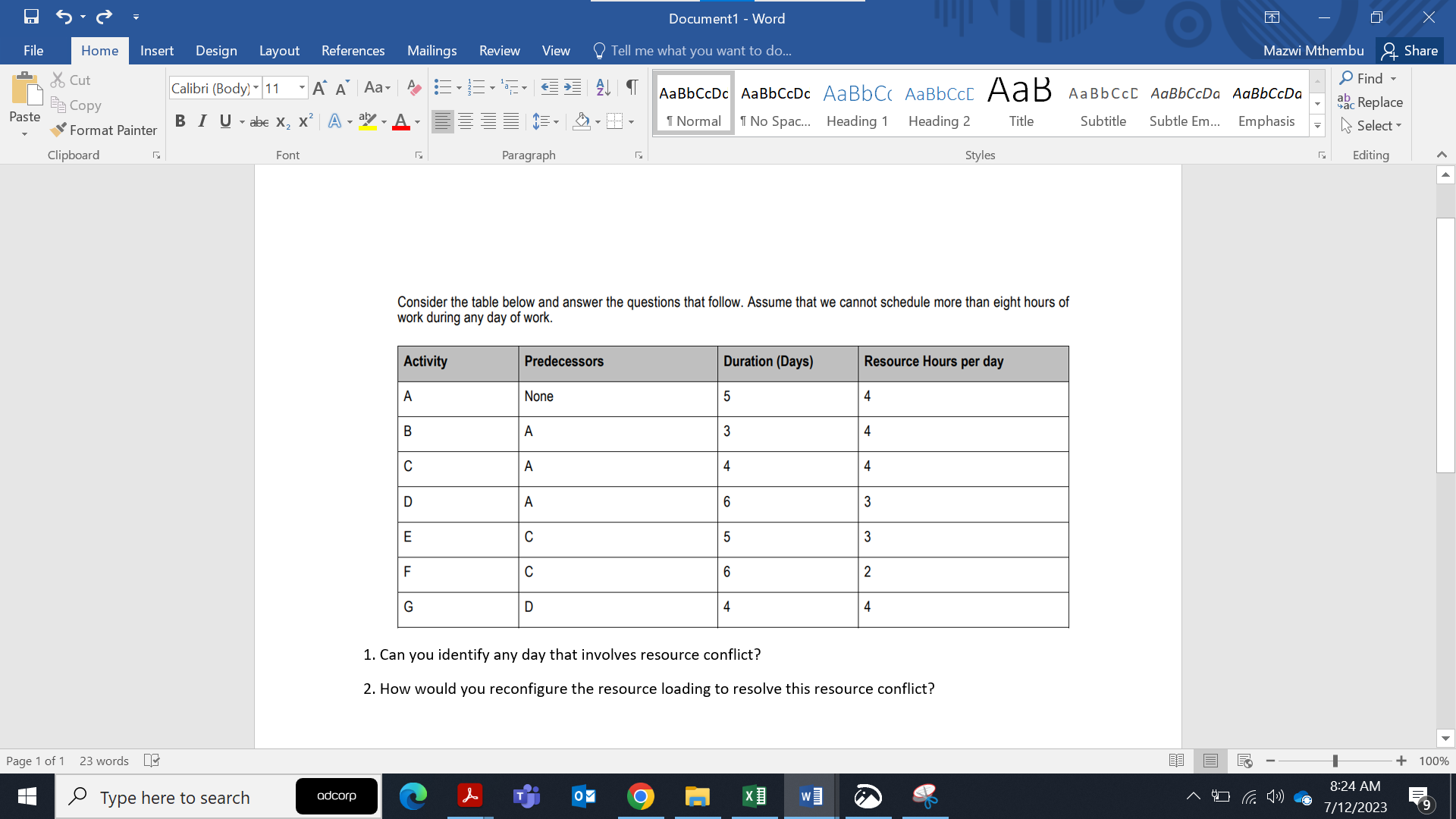 Solved Consider the table below and answer the questions | Chegg.com