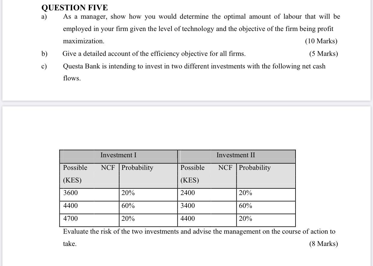 QUESTION FIVE a) As a manager, show how you would | Chegg.com