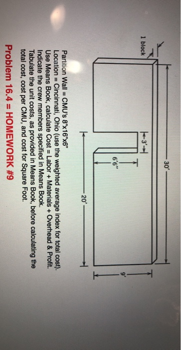 30' 1 block 3' 6'6" 20 Partition Wall CMU's 8x16"x6 | Chegg.com