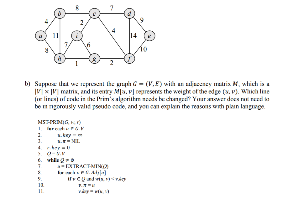 4 10 b) Suppose that we represent the graph G-(V,E) | Chegg.com