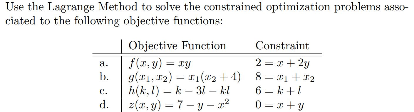Solved Use the Lagrange Method to solve the constrained | Chegg.com